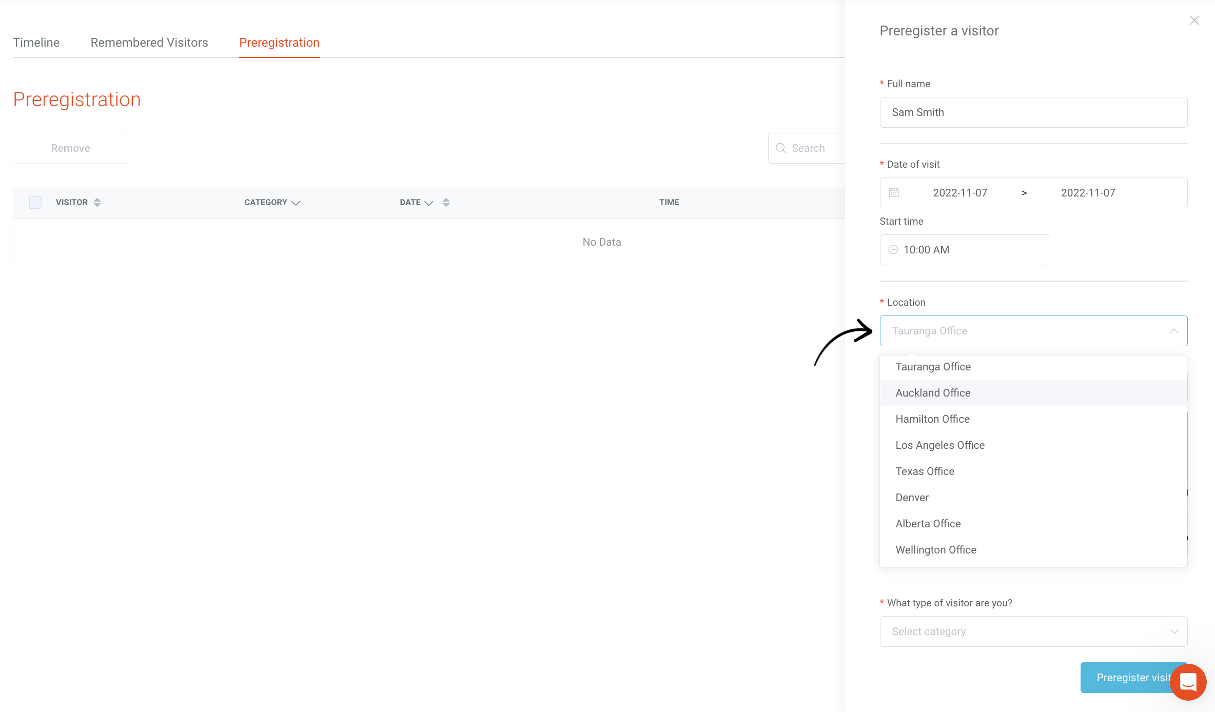 Visitor preregistration